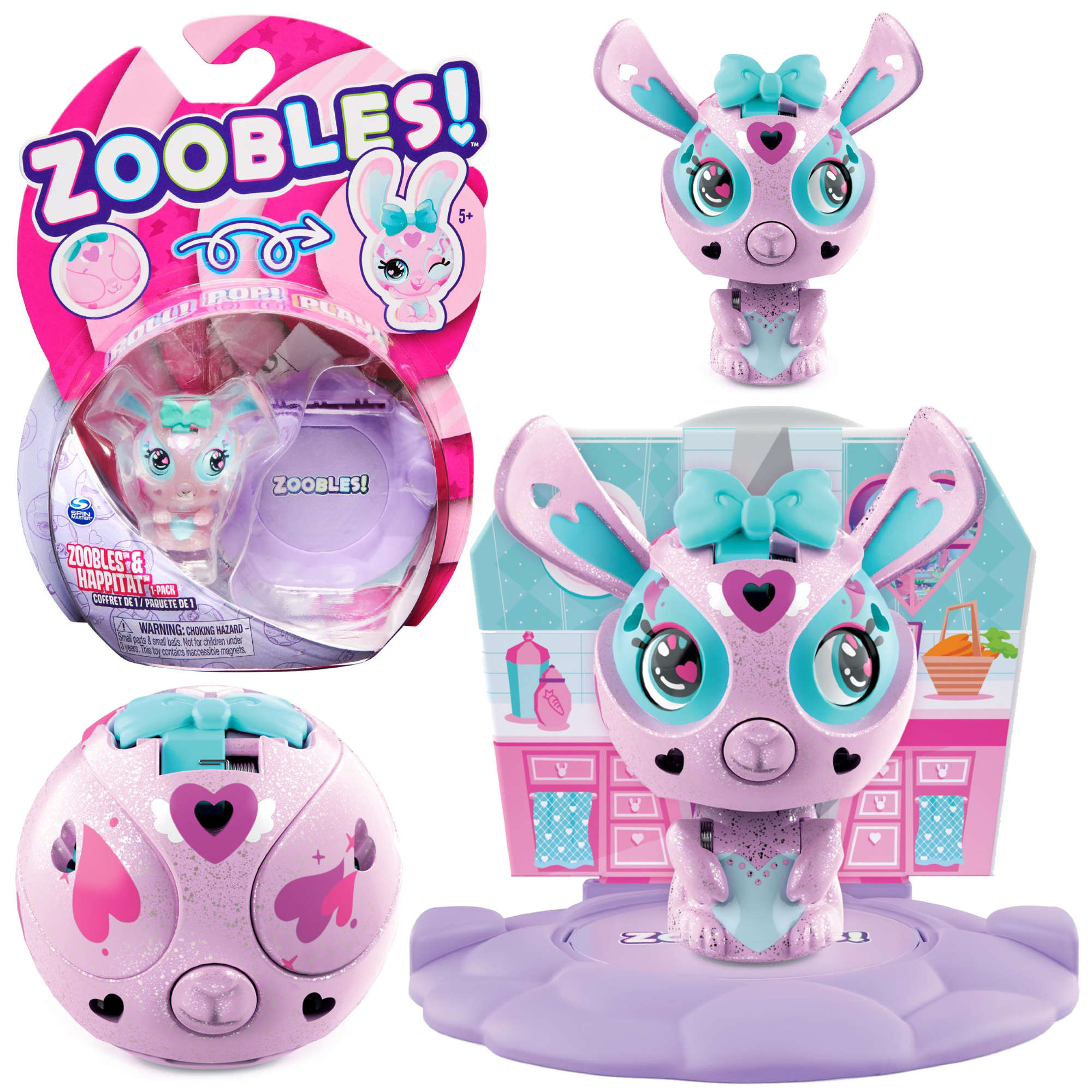 Zoobles Animal & Happitat zwierzątko figurka Hoppy Heartz Bunny + scena ...